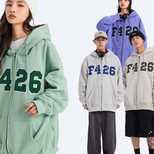F426大LOGO贴布开衫卫衣国潮牌情侣百搭宽松连帽外套春秋潮流穿搭-阿里巴巴
