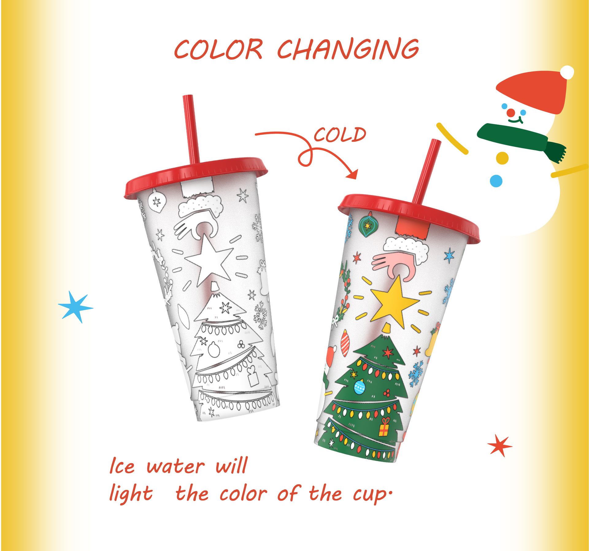 2024年圣诞节新款710ML大容量pp塑料水杯 跨境礼物遇冷变色吸管杯-阿里巴巴