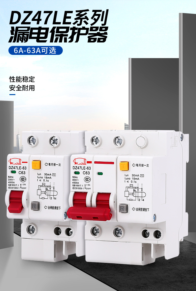 DZ47LE-63 1P+N 2P 3P 3P+N 4P小型漏电保护器20A 25A32A 40A 63A-阿里巴巴