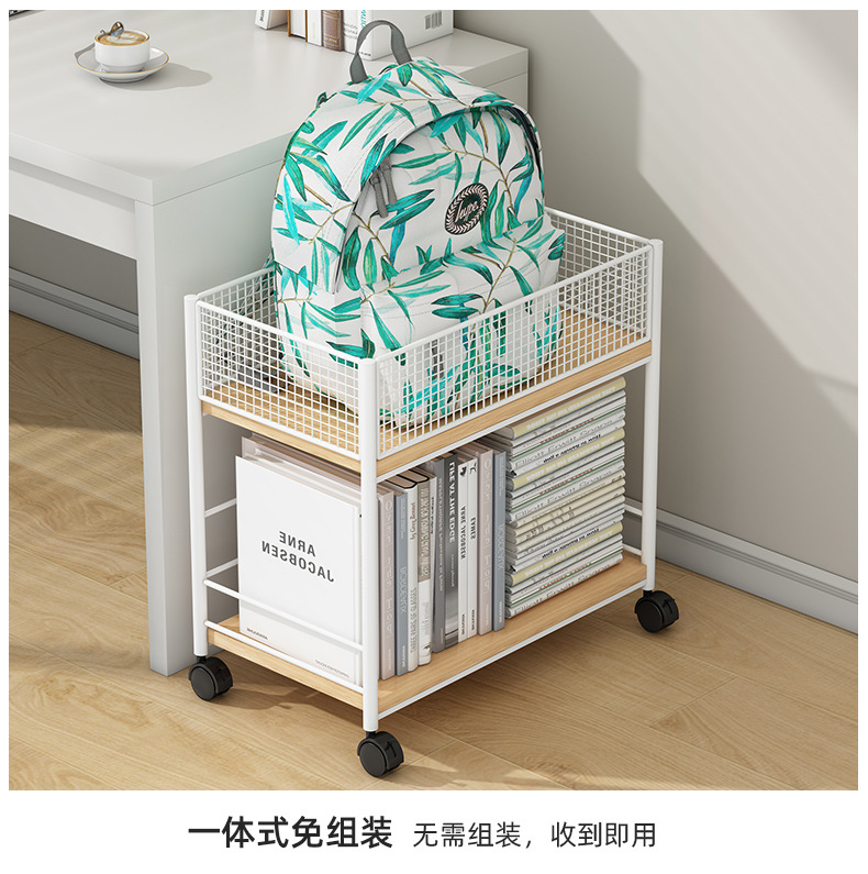可移动书架带轮书桌旁放书包置物架落地铁艺书本收纳简易学生书柜-阿里巴巴