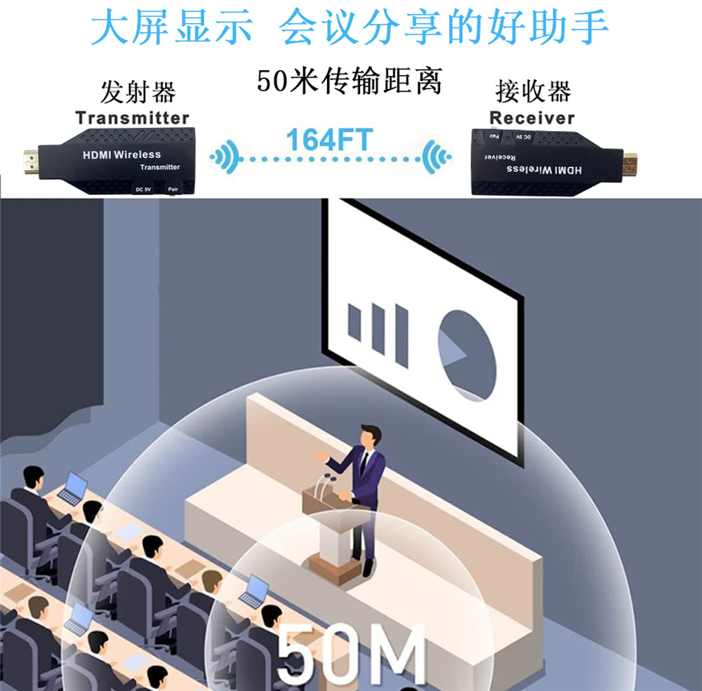 厂价HDMI无线高清传输器50米，支持一对多多对一同屏器 投屏器-阿里巴巴