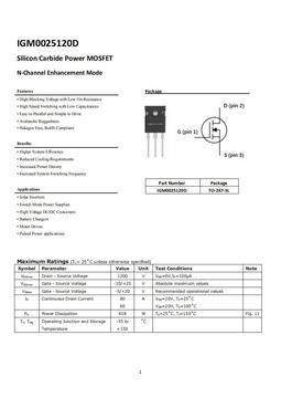 IGM0025120D英嘉通iNGACOM碳化硅1200V/25mΩ/TO247-3L SiC MOS管-阿里巴巴