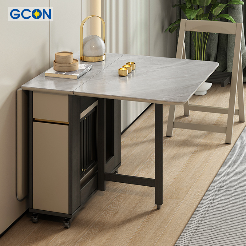 志光岩板折叠餐桌小户型实木餐桌椅组合折叠桌家用可移动伸缩桌子-阿里巴巴