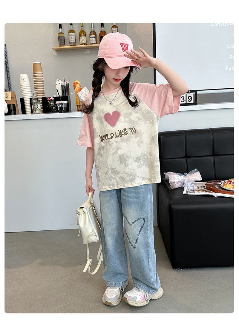 女童短袖T恤棉质夏装学生印花扎染洋气女孩中大童半袖上衣夏季潮-阿里巴巴