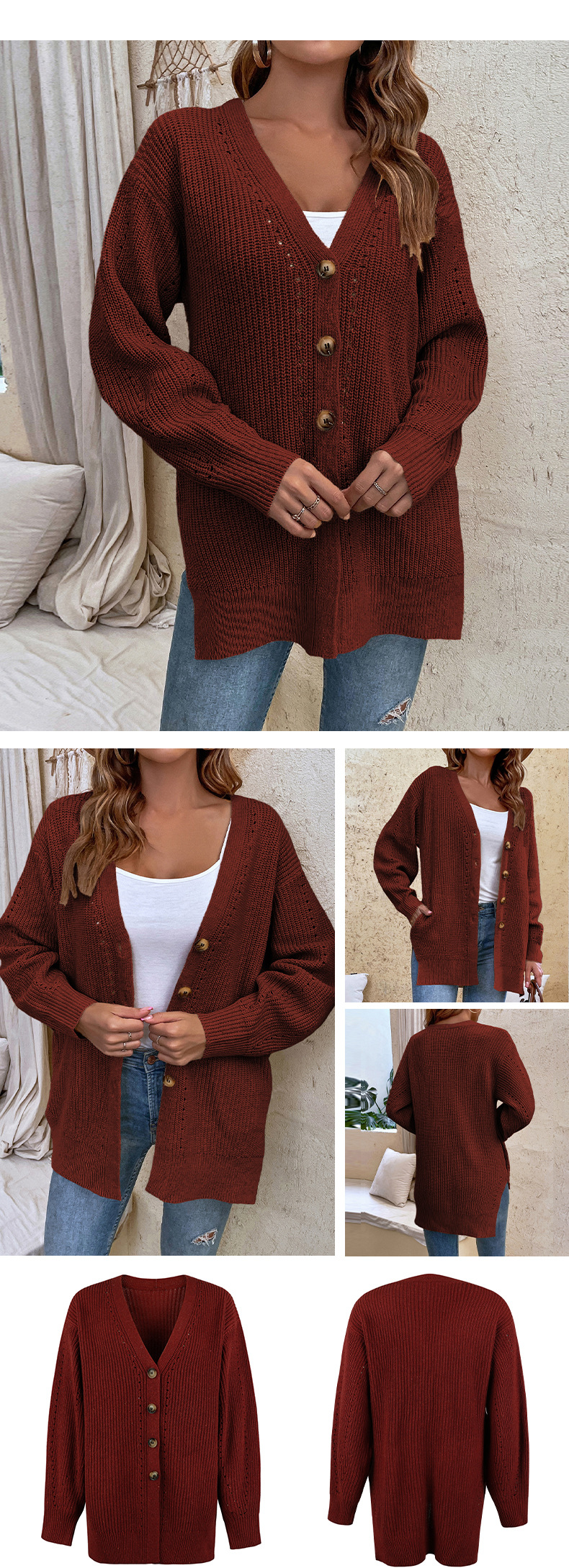 Women's Hollow Casual Solid Color Knitted Cardigan