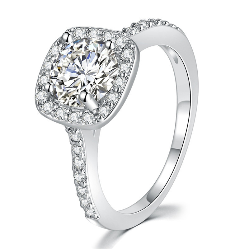 Gold-plated ring four-claw set round zircon female ring romantic ...