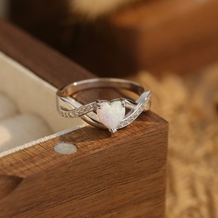 欧美复古S925纯银个性创意时尚气质爱心交叉款白澳宝戒指-阿里巴巴