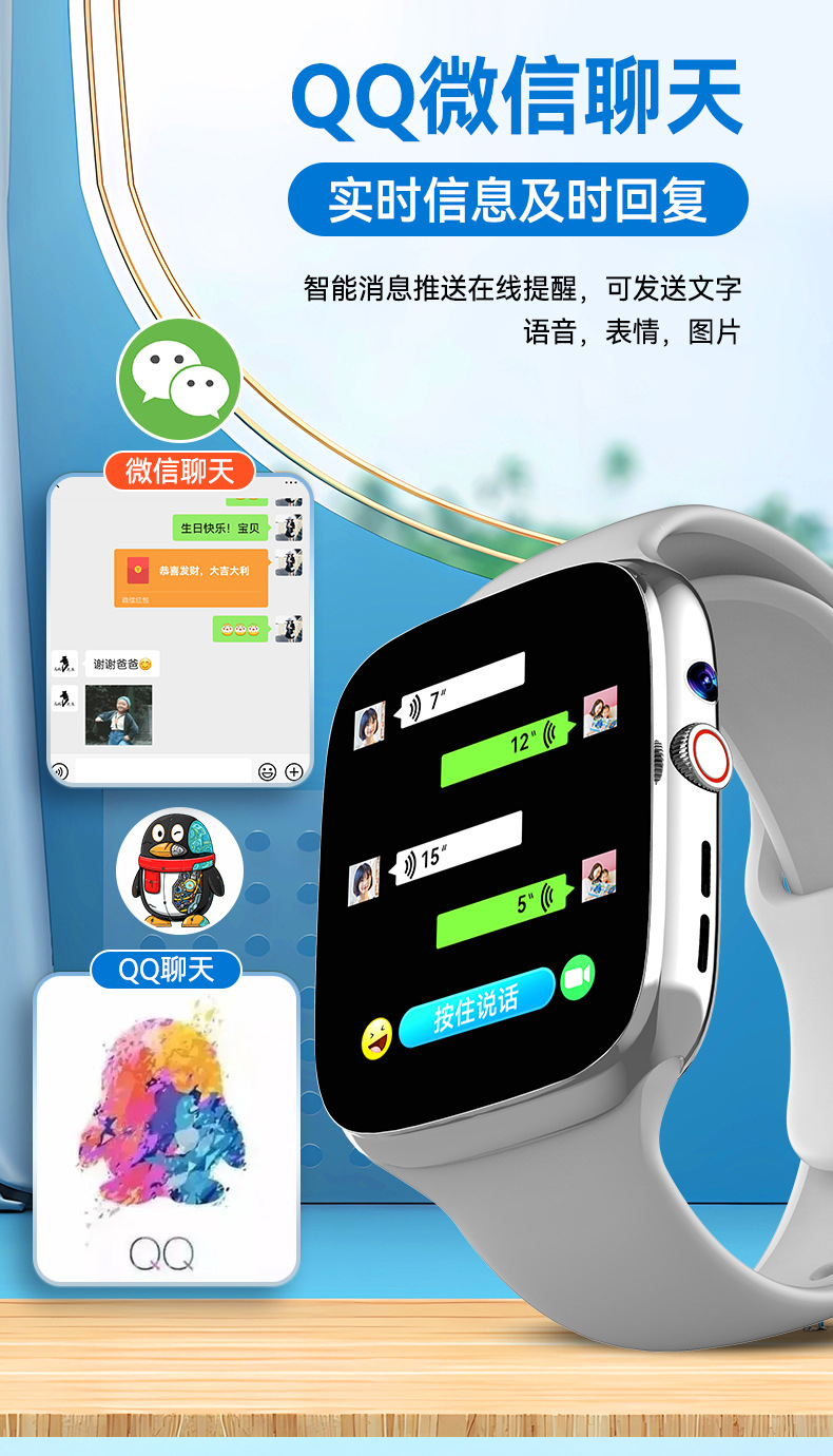 T95(子腾园5G全网通支付微信人脸128G双摄像头QQ儿童学生电话手表-阿里巴巴