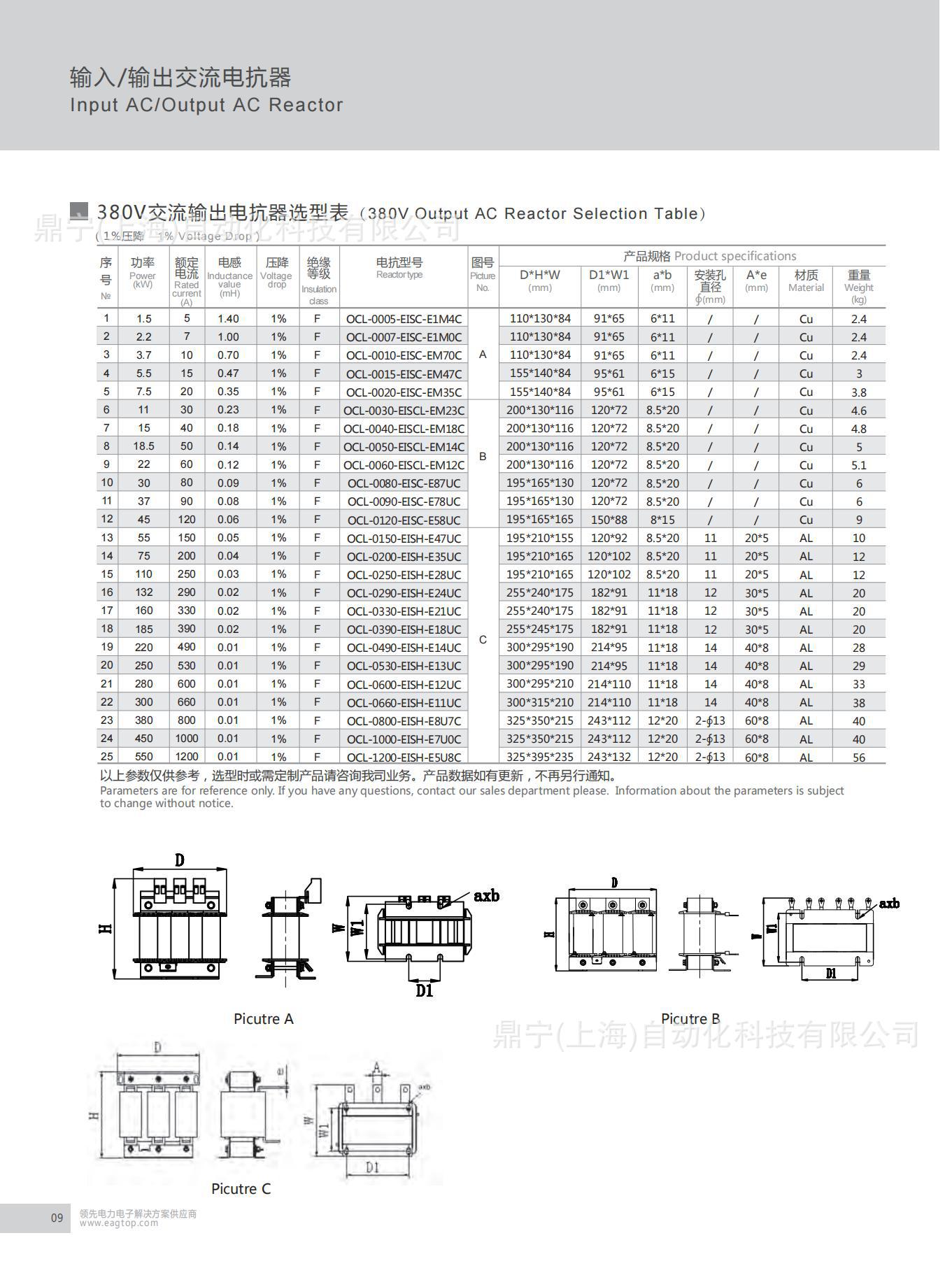 上海鹰峰OCL 380V输出交流电抗器 鹰峰EAGTOP交流电抗器-阿里巴巴