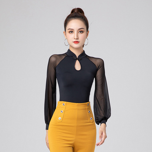 Women girls black red royal blue Latin ballroom dance tops female ...