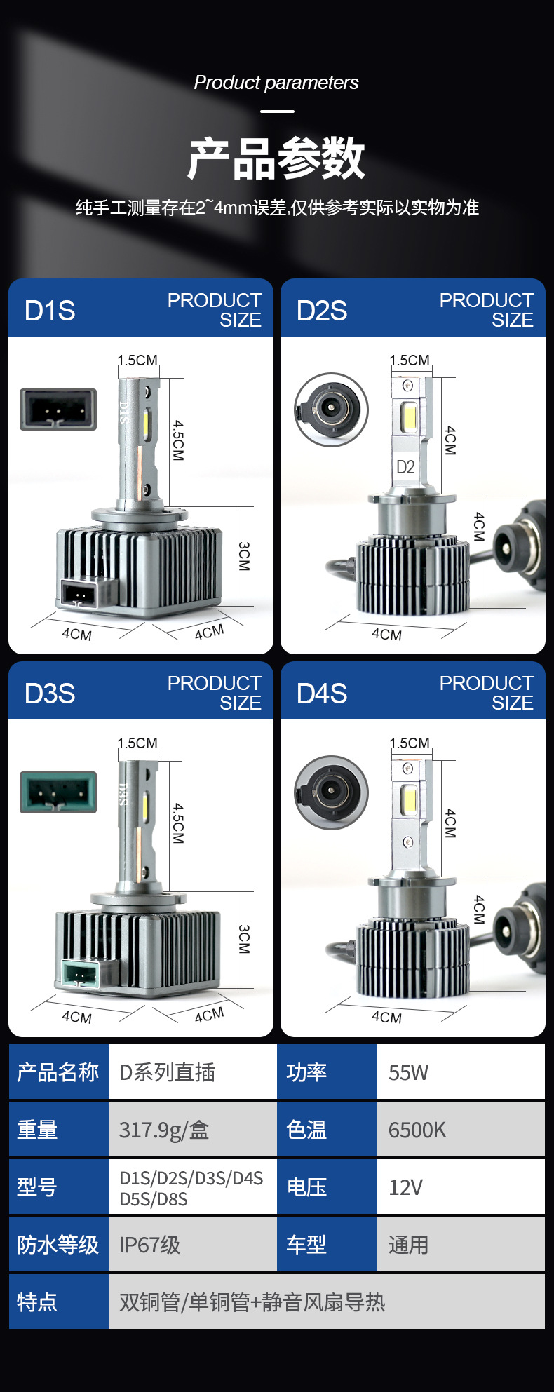 汽车LED大灯D系列直插式大灯D1S D2S D3S D4S D8S透镜专用D2R D1R-阿里巴巴