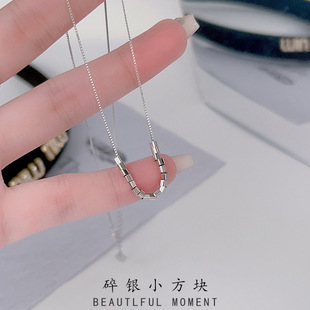 创客s925纯银碎银小方块项链女夏2023新款极简ins百搭锁骨链饰品-阿里巴巴
