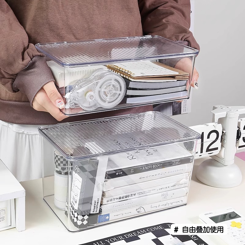 Stationery Desktop Storage Box Transparent Acrylic Dustproof Desk Large ...
