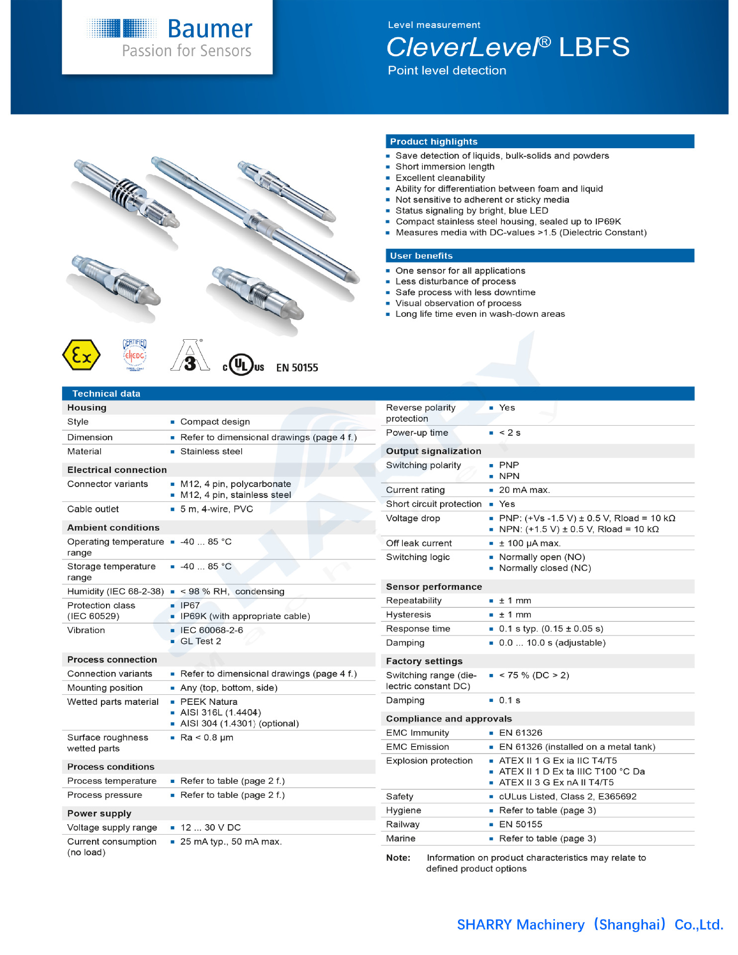 Baumer智能型物位开关 CleverLevel LBFS物位开关-阿里巴巴