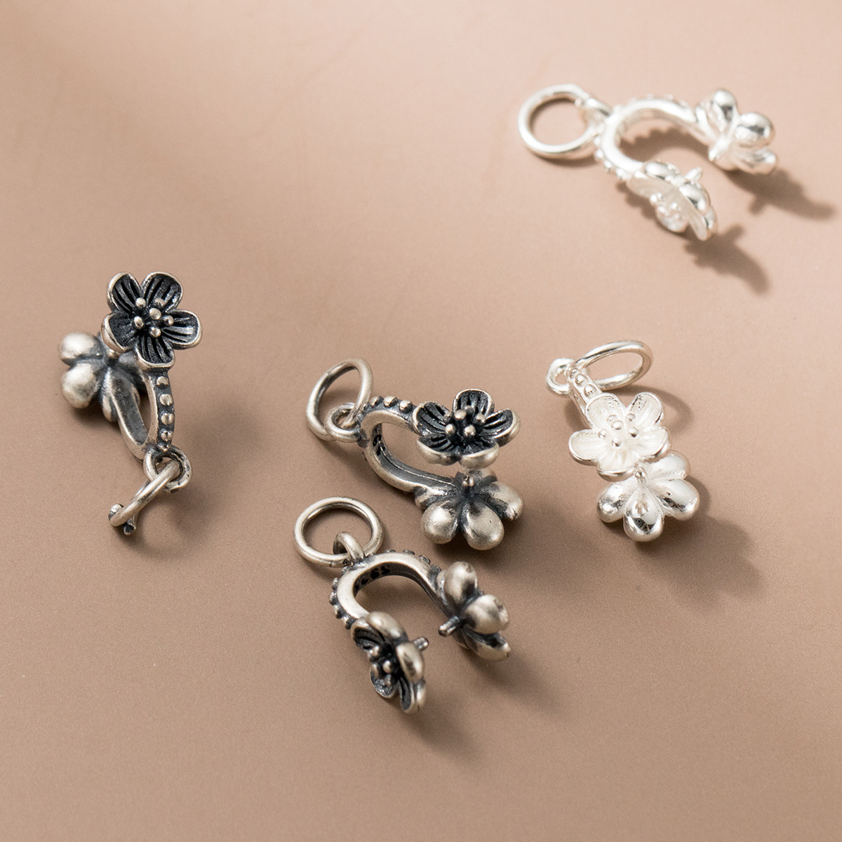 S925素银做旧花朵夹扣翡翠吊坠多功能扣头DIY半成品材料配件S0638-阿里巴巴