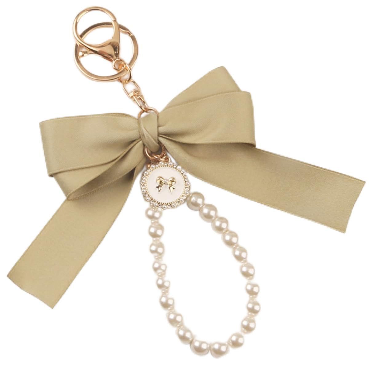 Cross-border New Large Bow Pearl Keychain Pendant Creative Cloth Knot ...