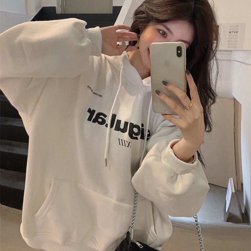 加绒加厚秋冬新款连帽卫衣女韩版大码胖mm外套宽松上衣学生情侣装-阿里巴巴