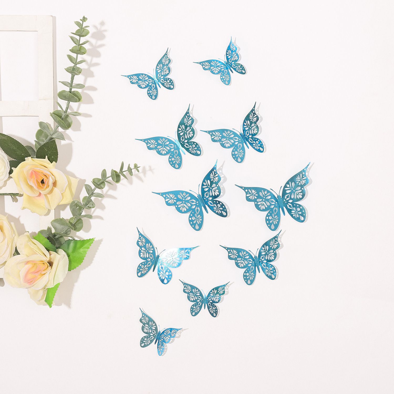 LK04十色纷飞镂空蝴蝶家居房间装饰节庆派对布置卡纸镂空立体蝴蝶-阿里巴巴