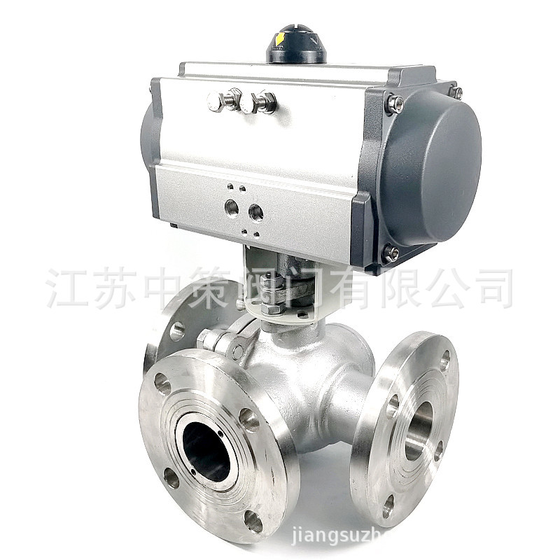 Q645F-16C Q645F-25C Q645F-40C气动三通法兰球阀 T型三通球阀-阿里巴巴