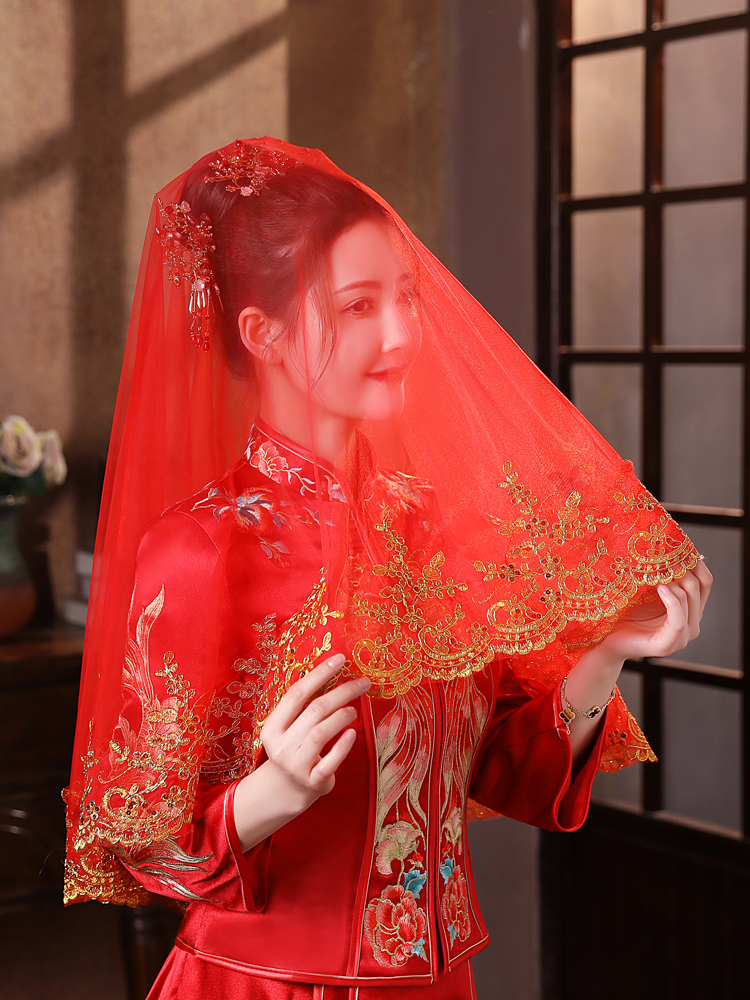 Red Hijab Bride Wedding Hijab Red Veil Xiuhe Suit High-grade Hijab ...
