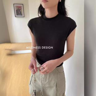 MILDNESS DESIGN E1360# 2024春夏新款韩版抽绳设计无袖立领背心-阿里巴巴
