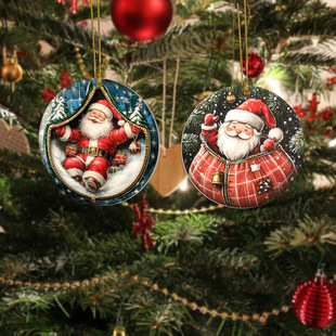 跨境新品圣诞老人与雪人亚克力透明印刷圆形圣诞树装饰挂件-阿里巴巴