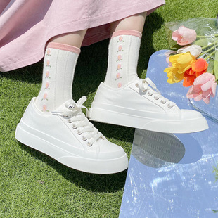 鮀品帆布鞋女百搭2022新款春秋大头厚底休闲小白鞋板鞋3036Y-阿里巴巴
