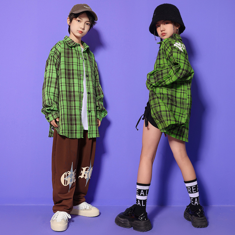 Green plaid hiphop rapper Street children wet suit boy hip-hop hiphop ...