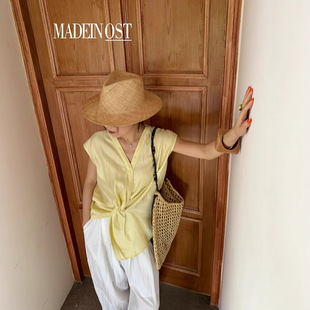 MADEINOST夏季上新日常休闲珠光感解构设计扭结V领上衣小衫 75806-阿里巴巴