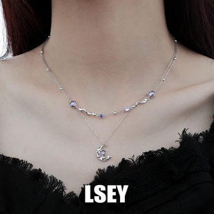 0002小众个性ins冷淡风高级感极简气质紫色月亮S925纯银项链女-阿里巴巴