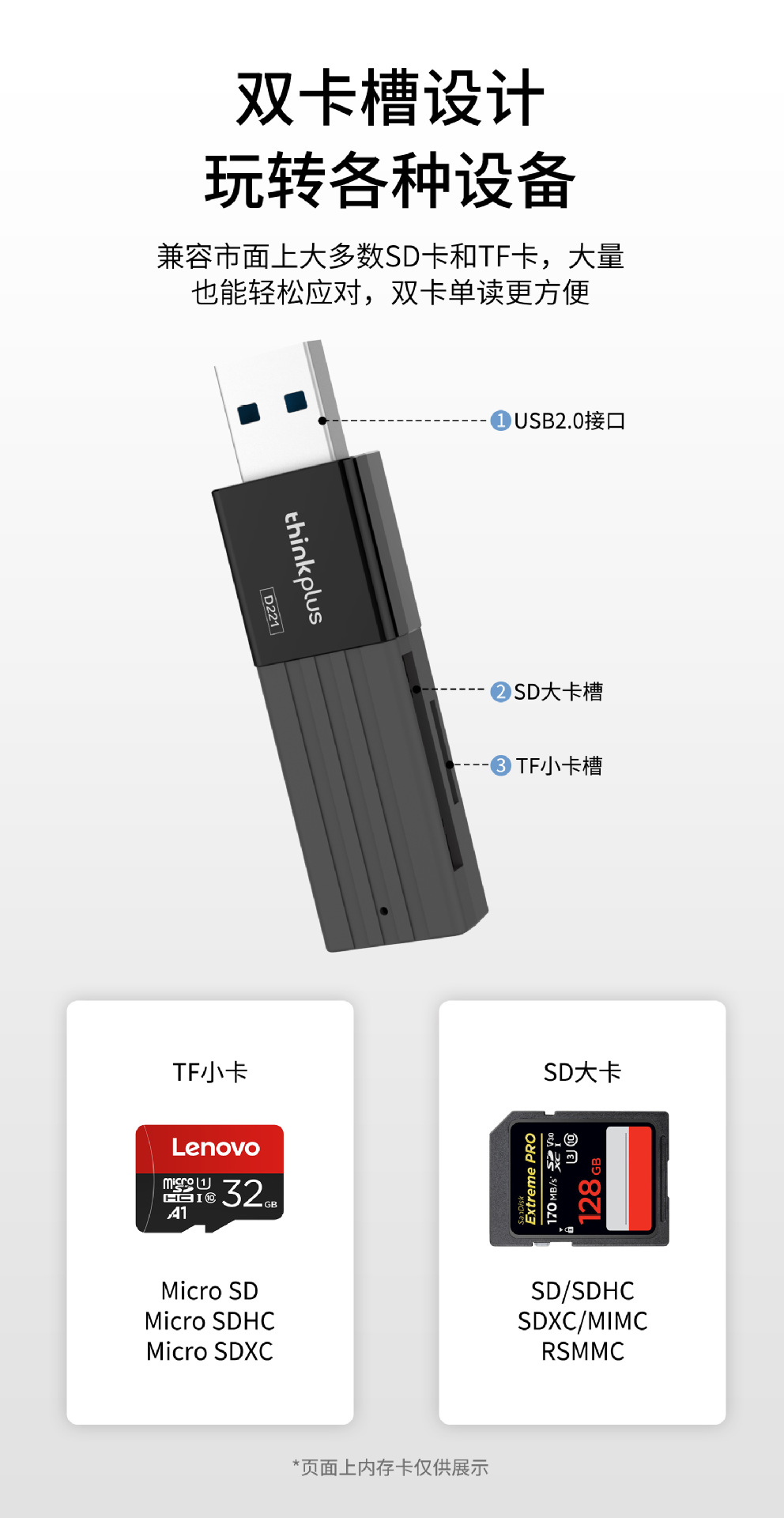 联想Thinkplus高速读卡器多功能合一 相机SD手机tf内存卡转换适用-阿里巴巴