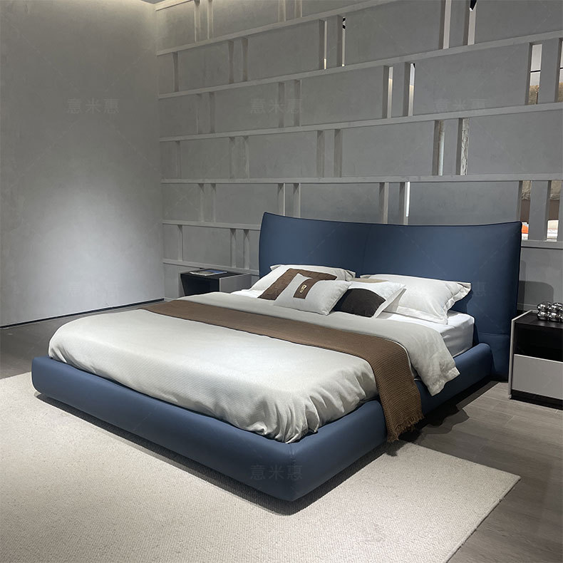香奈尔床意式极简纳帕真皮床现代简约卧室双人床侘寂风网红极简婚-阿里巴巴