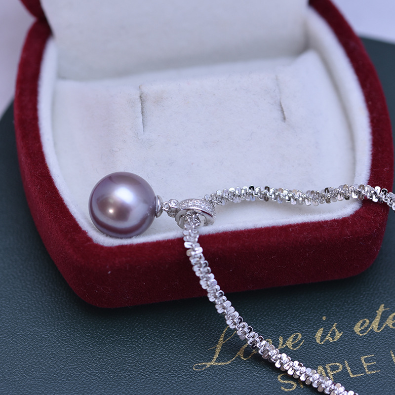 淡水13-14mm白色正圆强光细微瑕大珍珠吊坠S925银色万能扣星光链-阿里巴巴