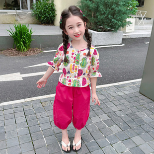 女童夏装套装2025新款洋气时髦儿童夏季法式泡泡袖开衫休闲两件套-阿里巴巴