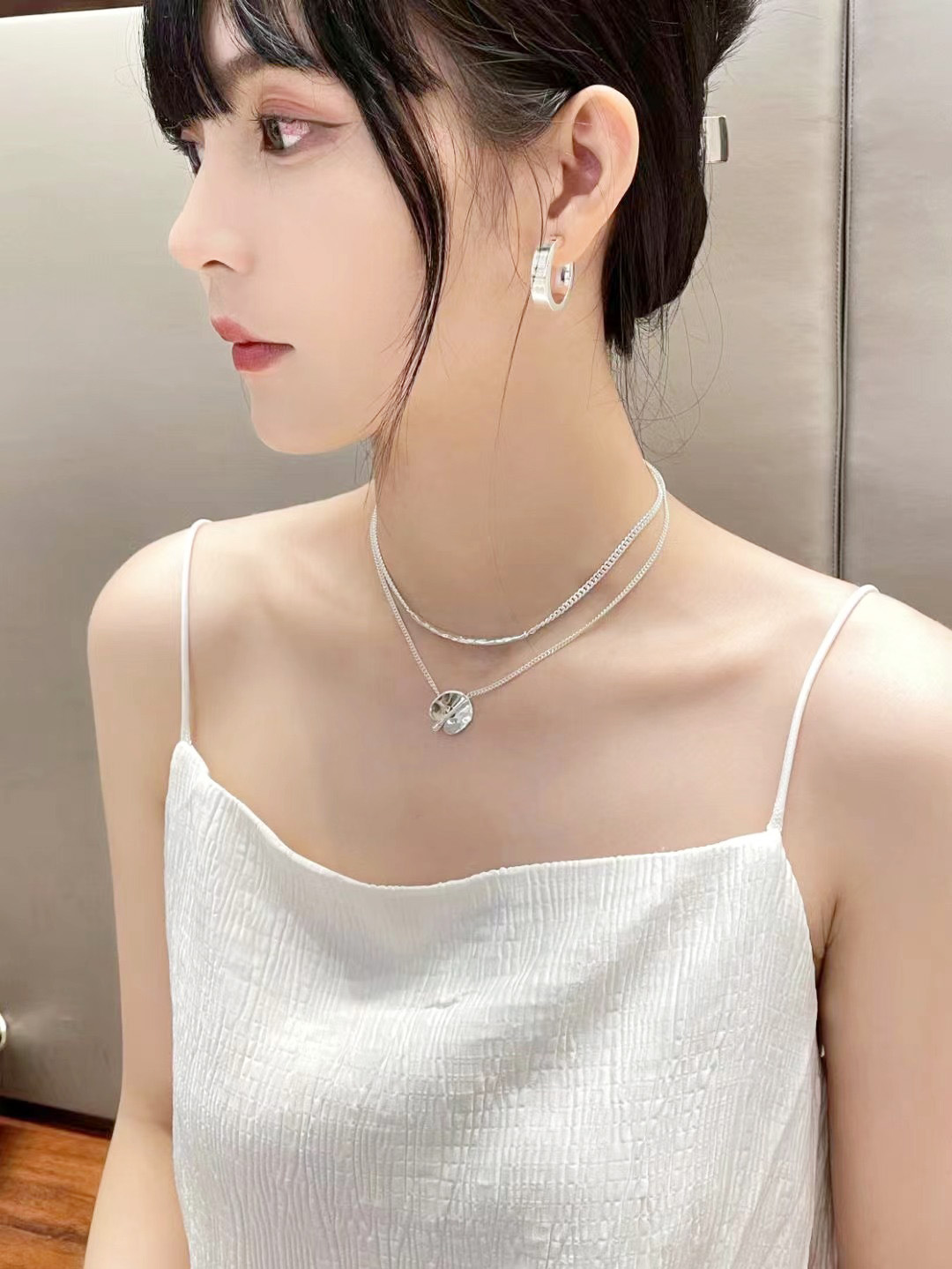 山本银 S925银日韩编织OT纽扣环项链双层女小众设计冷流苏毛衣链-阿里巴巴