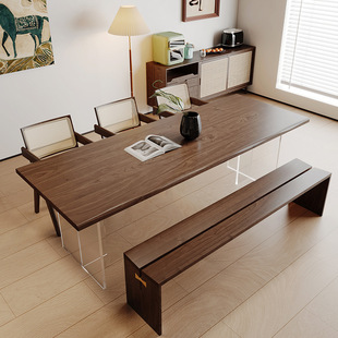 北美黑胡桃木餐桌亚克力悬浮简约书桌茶桌樱桃木松木实木家用桌子-阿里巴巴