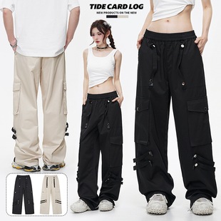 TIDE CARD LOG|高街金属四合扣可拆卸织带多口袋阔腿直筒工装潮裤-阿里巴巴