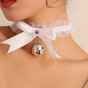 蝴蝶结蕾丝花边大铃铛项链choker锁骨脖子配饰软妹颈带cos女仆项-阿里巴巴