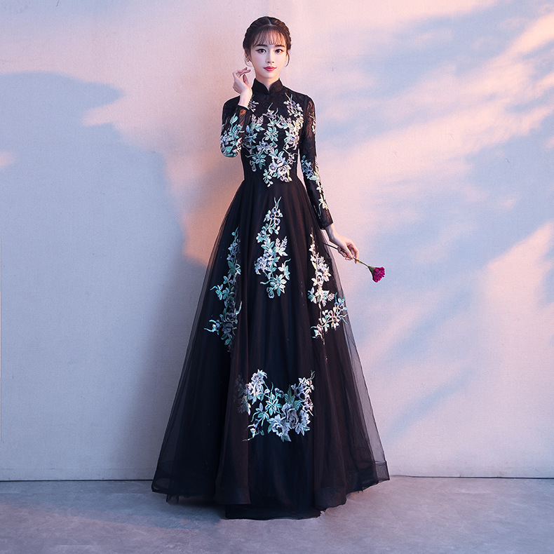 Temperament pink wine silver party dress qipao elegant atmosphere ...