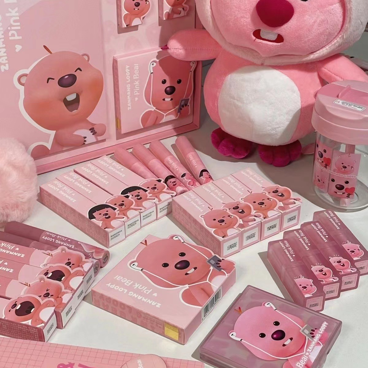 pinkbear皮可熊loopy联名礼盒奶烙口红镜面唇釉赞萌露比不沾杯-阿里巴巴