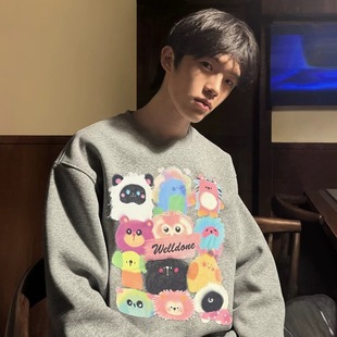 WE11DONE TRACK彩色小怪兽小众潮牌美式加绒宽松男士情侣圆领卫衣-阿里巴巴