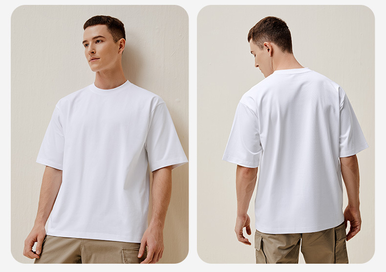 260g凉感索罗娜重磅T恤男日系青年纯色简约落肩短袖宽松阔型夏季-阿里巴巴