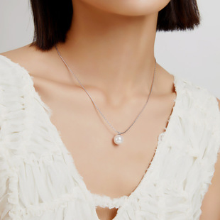 2024年S925银珍珠白色单颗吊坠百搭简约女意大利蛇骨链清冷高级风-阿里巴巴