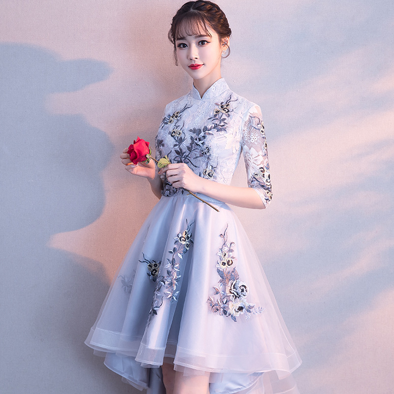 Temperament pink wine silver party dress qipao elegant atmosphere ...