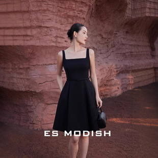 ES MODISH 春季新品法式性感高腰吊带连衣裙气质露背中裙配腰带女-阿里巴巴