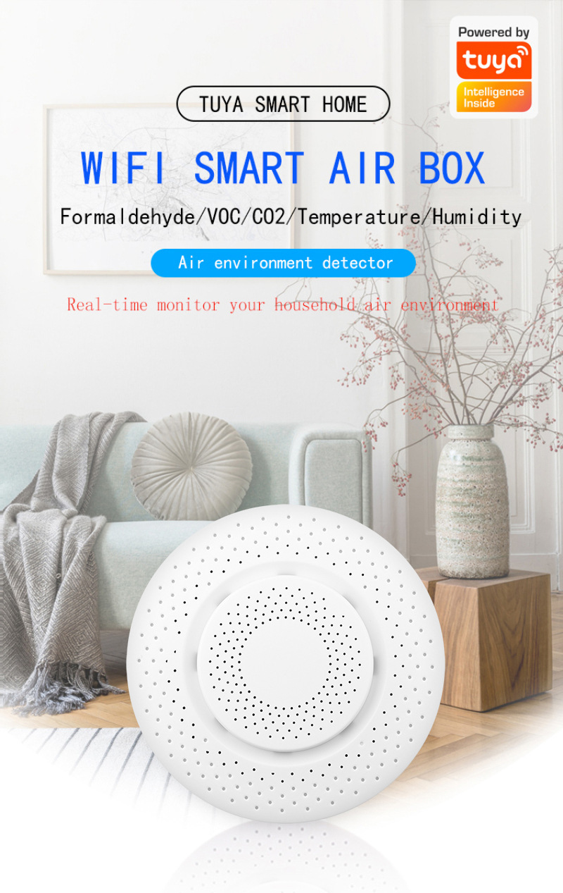 涂鸦智能家居wifi空气盒子甲醛VOC二氧化碳温湿度检测仪智能显示-阿里巴巴