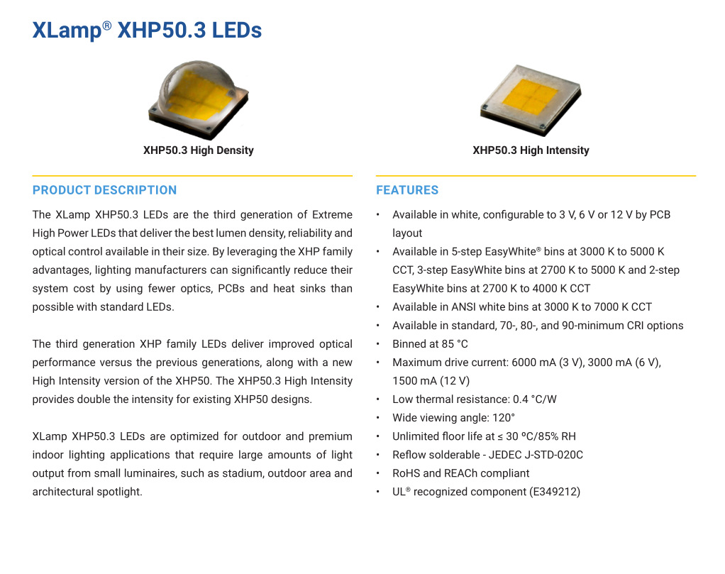 CREE科锐XHP50.3大功率XHP50三代5050LED灯珠XHP50D HI 6V 12V-阿里巴巴