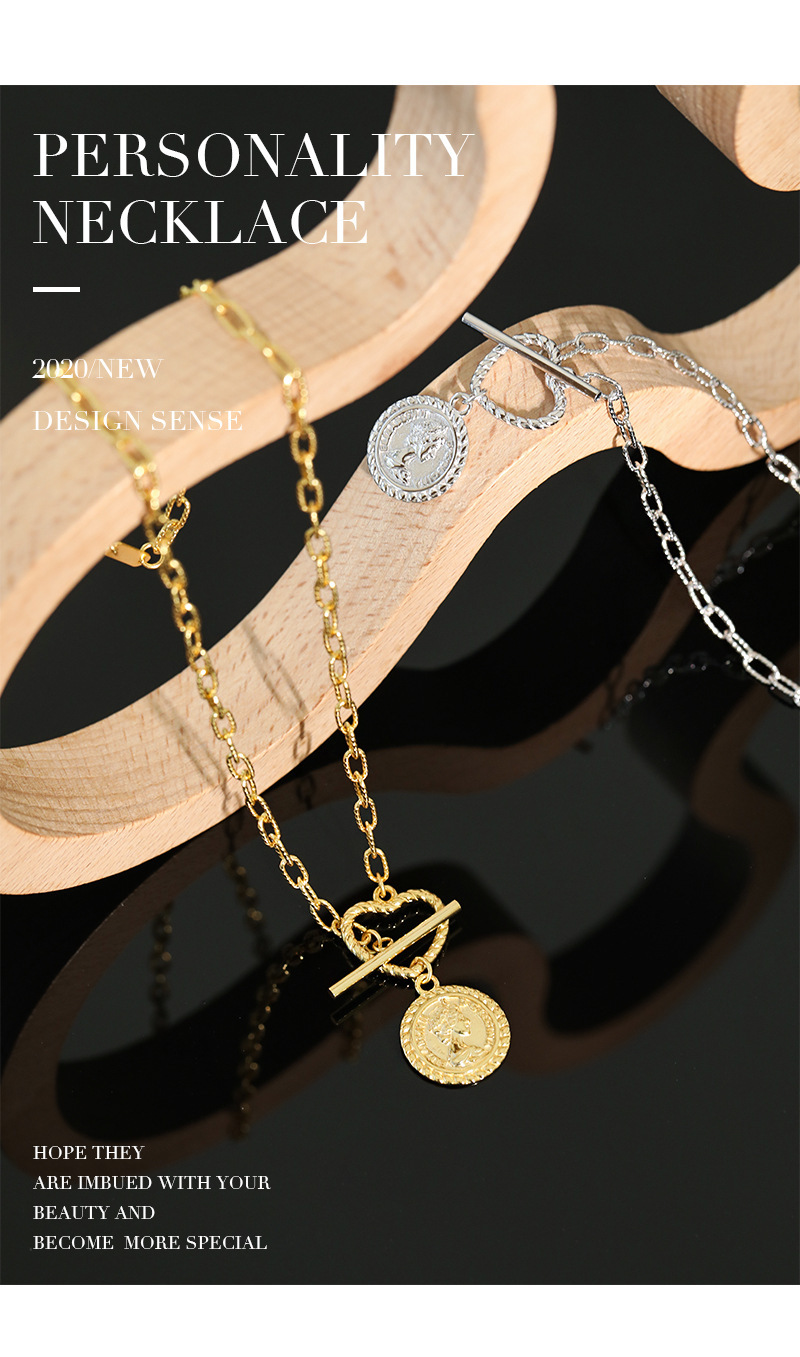 317韩版ins东大门复古伊丽莎白人像金币圆牌OT扣S925纯银项链女-阿里巴巴