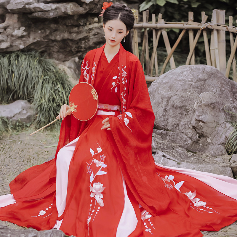 Red chinese Hanfu fairy princess empress cosplay dress Cross collar ...