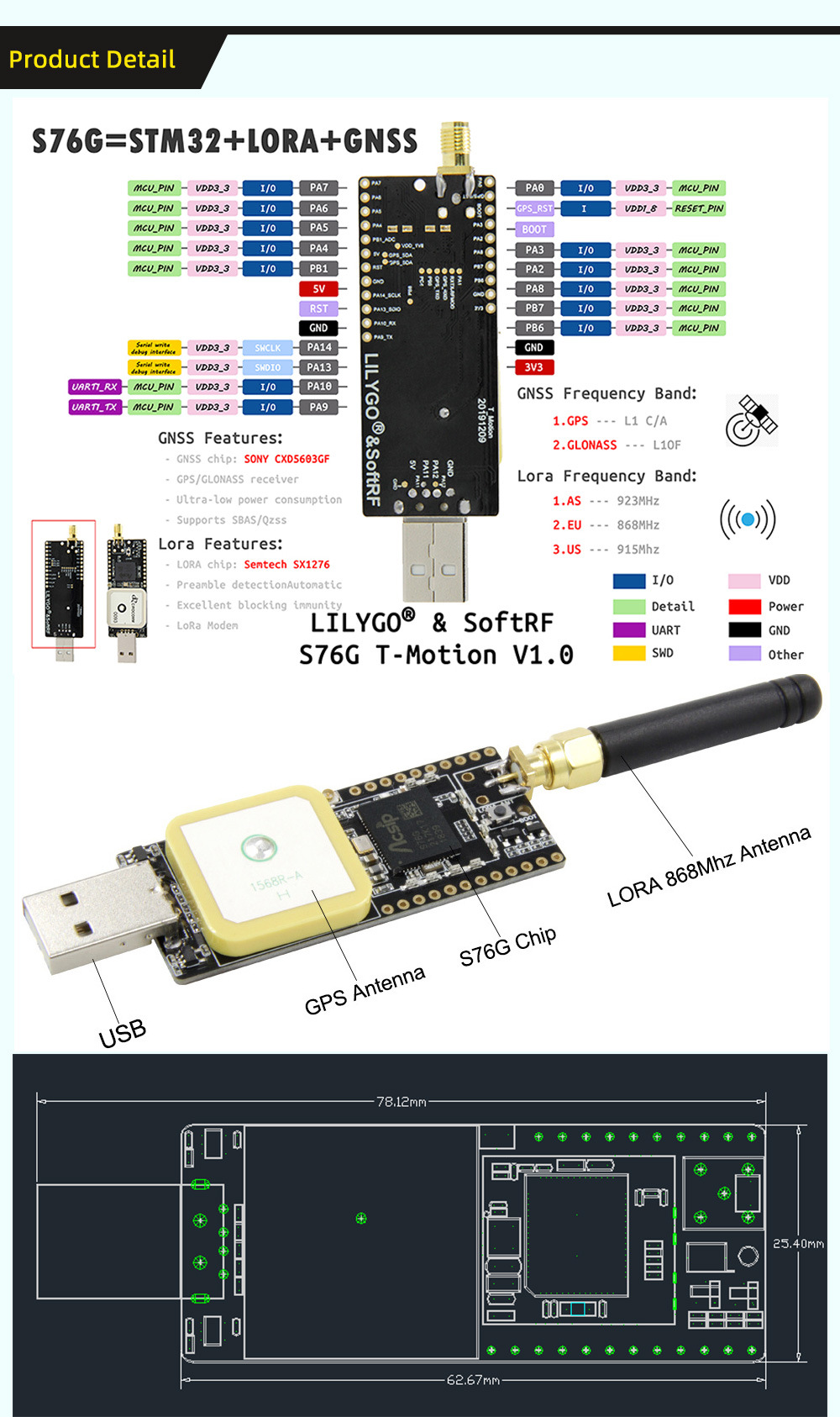LILYGO? T-Motion V1.0智能开发板S76G LORA STM32 GNSS无线模块-阿里巴巴